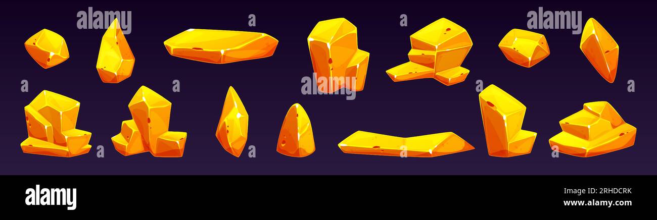 Cartoon set of gold nuggets isolated on background. Vector illustration ...