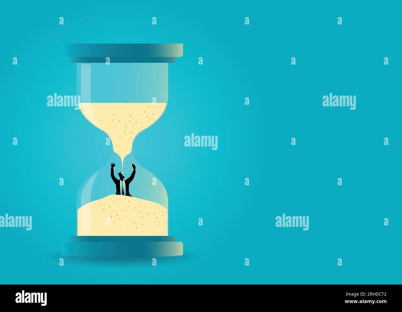 Vector illustration of a hourglass with businessman drowning inside ...