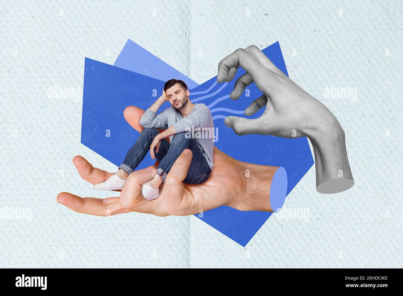 Creative graphics collage image of arms having manipulation power on ...