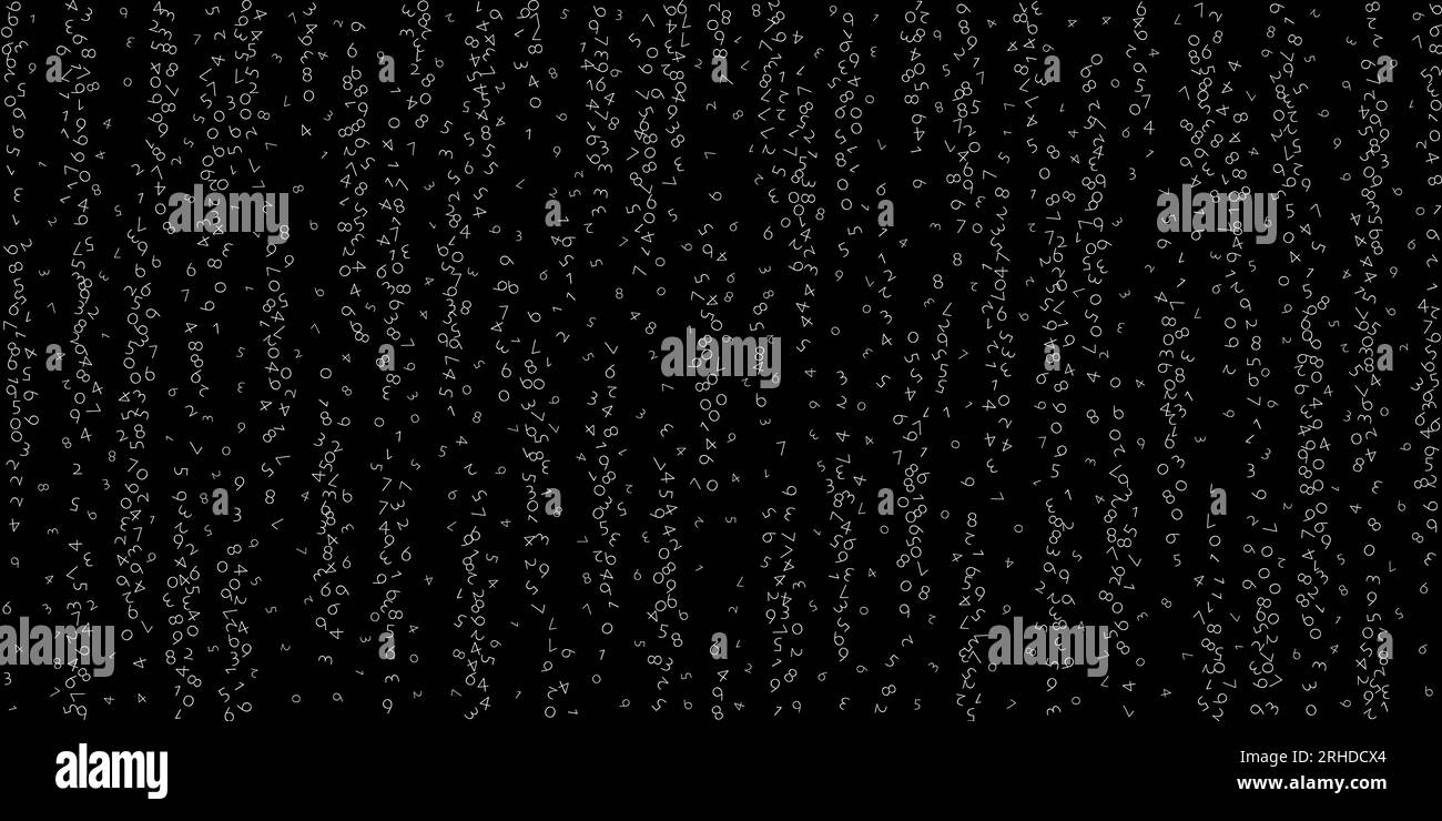 Falling numbers, big data concept. Binary white disorderly flying ...