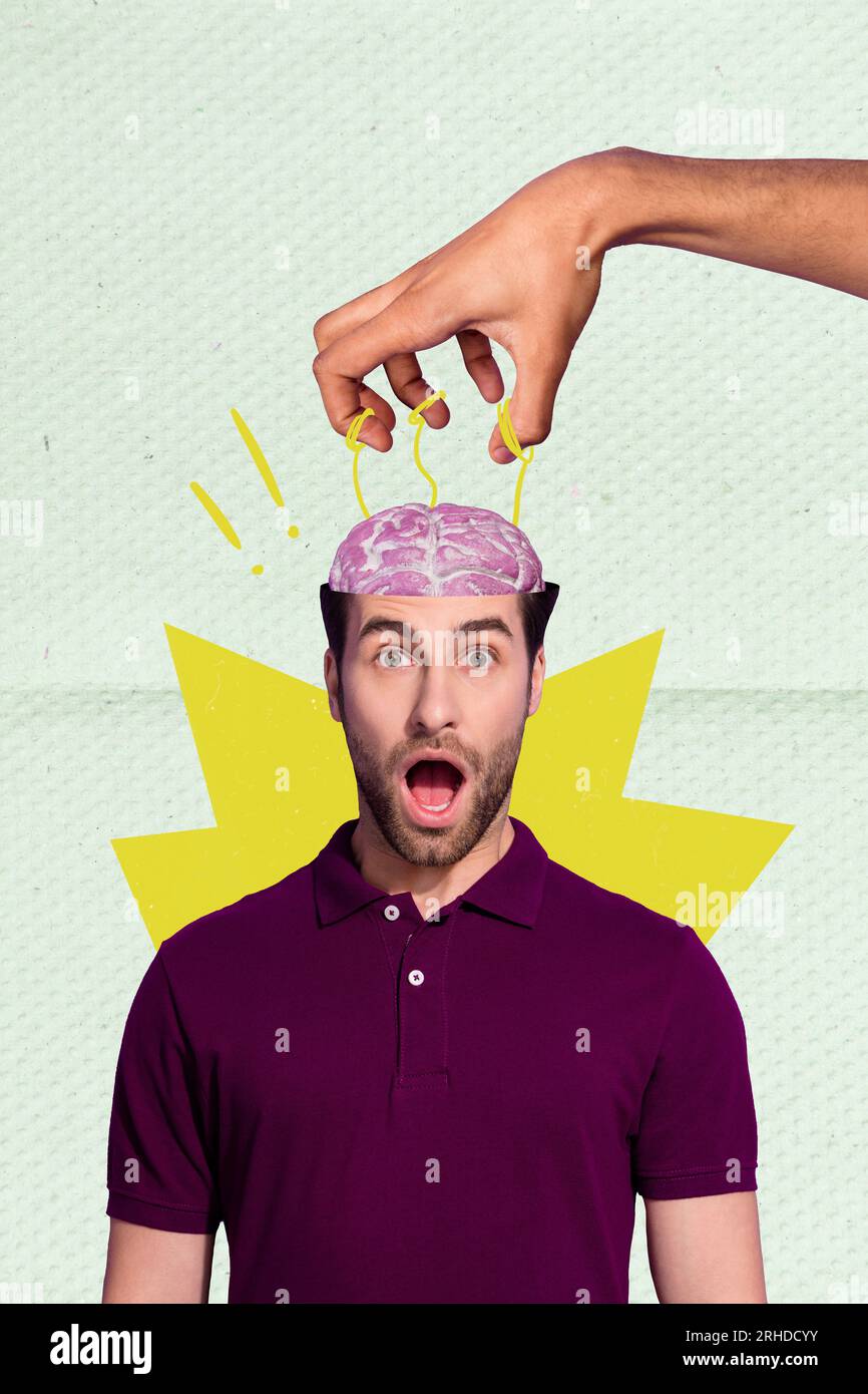 Vertical creative composite illustration photo collage of large arm ...