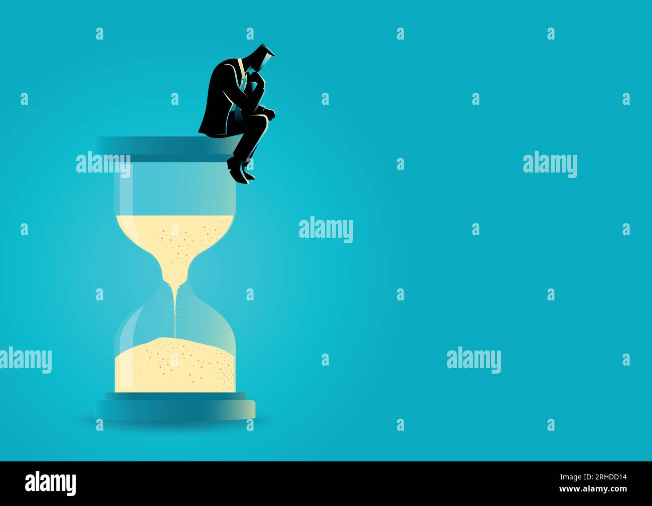 Vector illustraion of a businessman sitting and thinking on hourglass ...