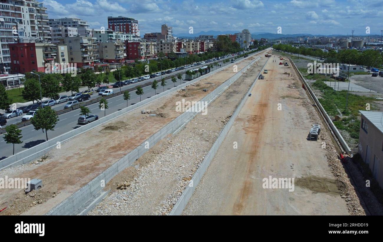 Drone view of foundations for new platforms at Durres railway station ...