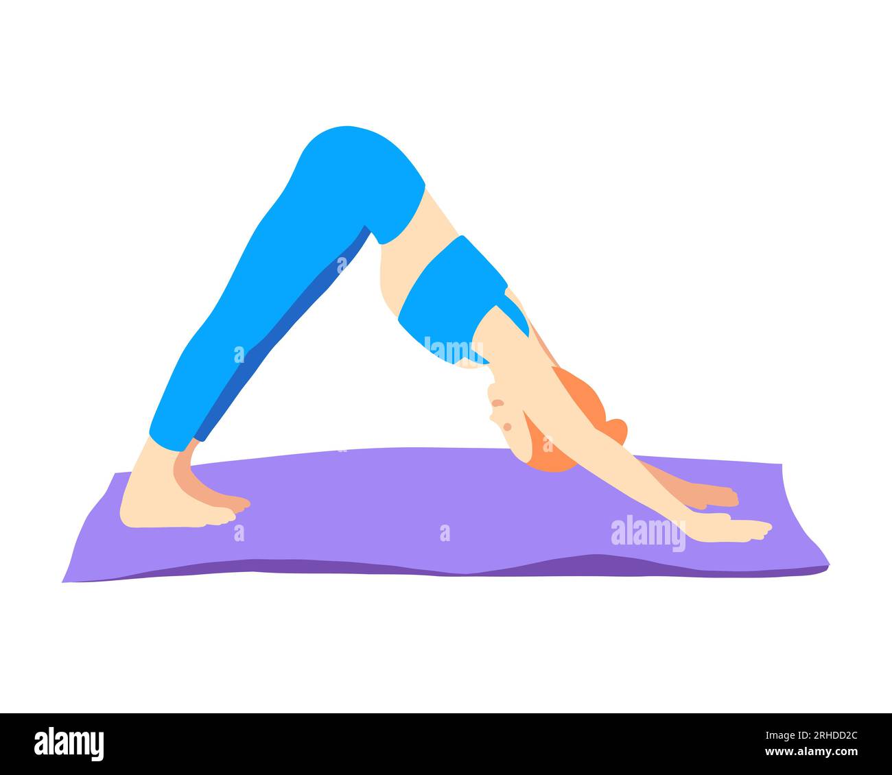 Training in yoga pose of rad hair European girl in blue tracksuit on a ...