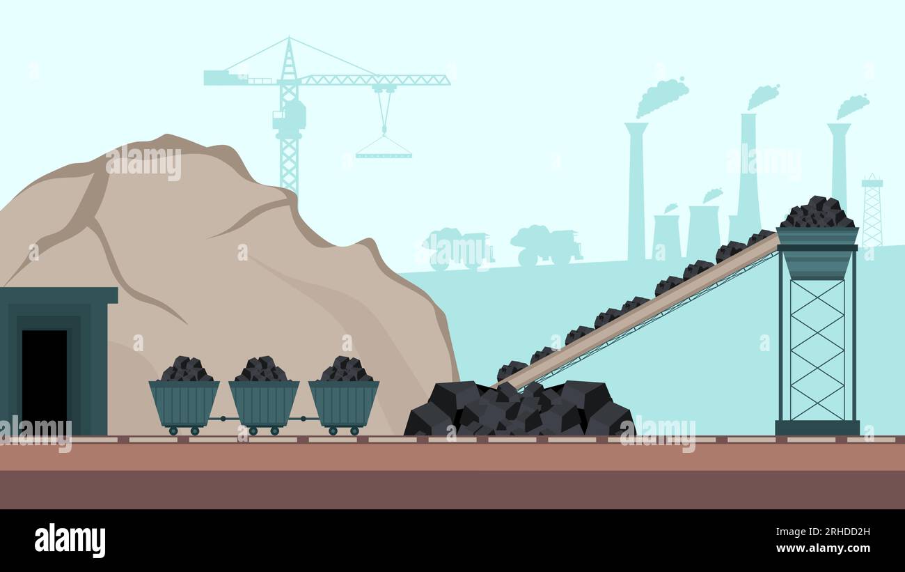 Coal mining industry conveyor and transportation set flat elements isolated building Stock ...