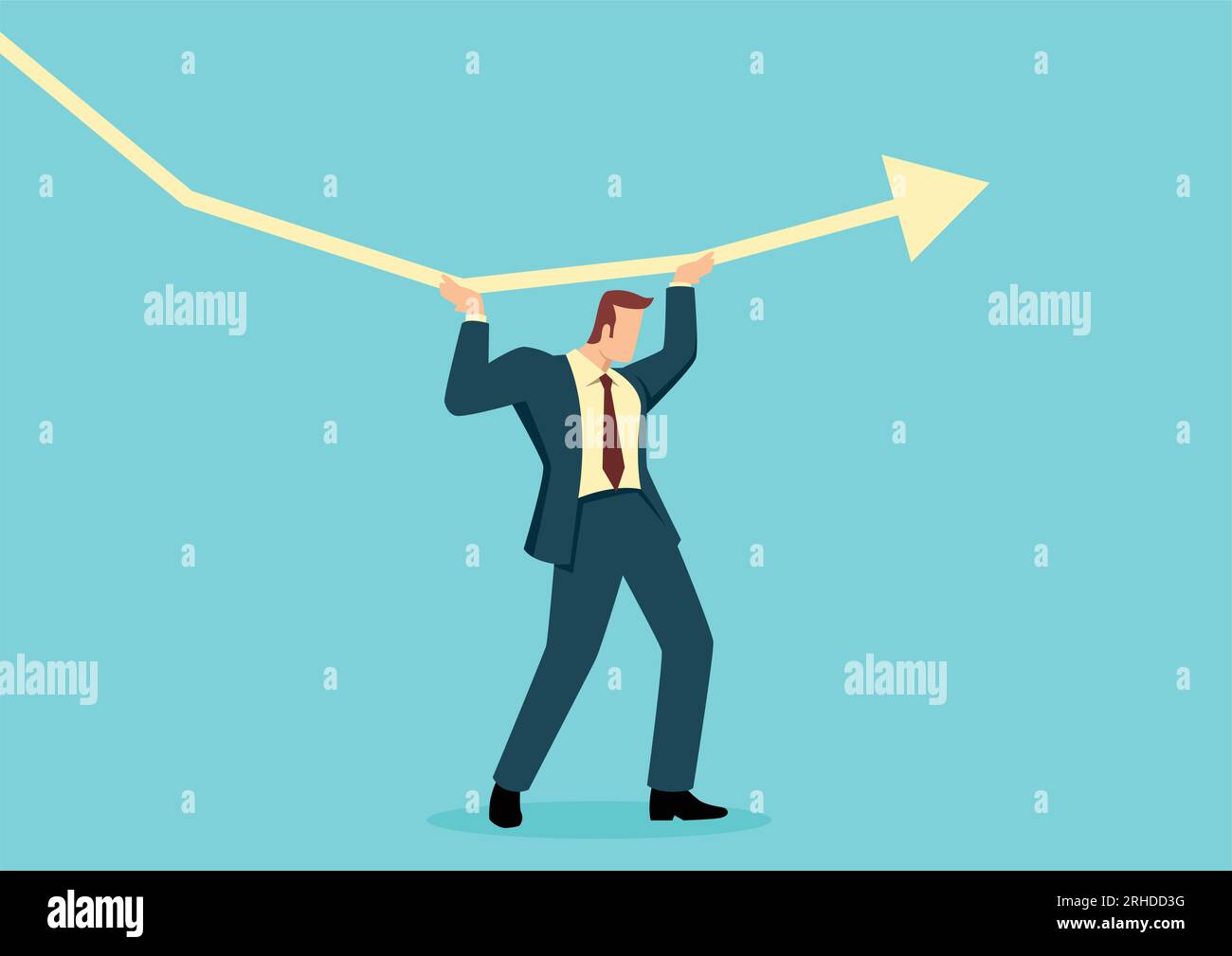 Simple flat vector illustration of a businessman trying to hold the ...