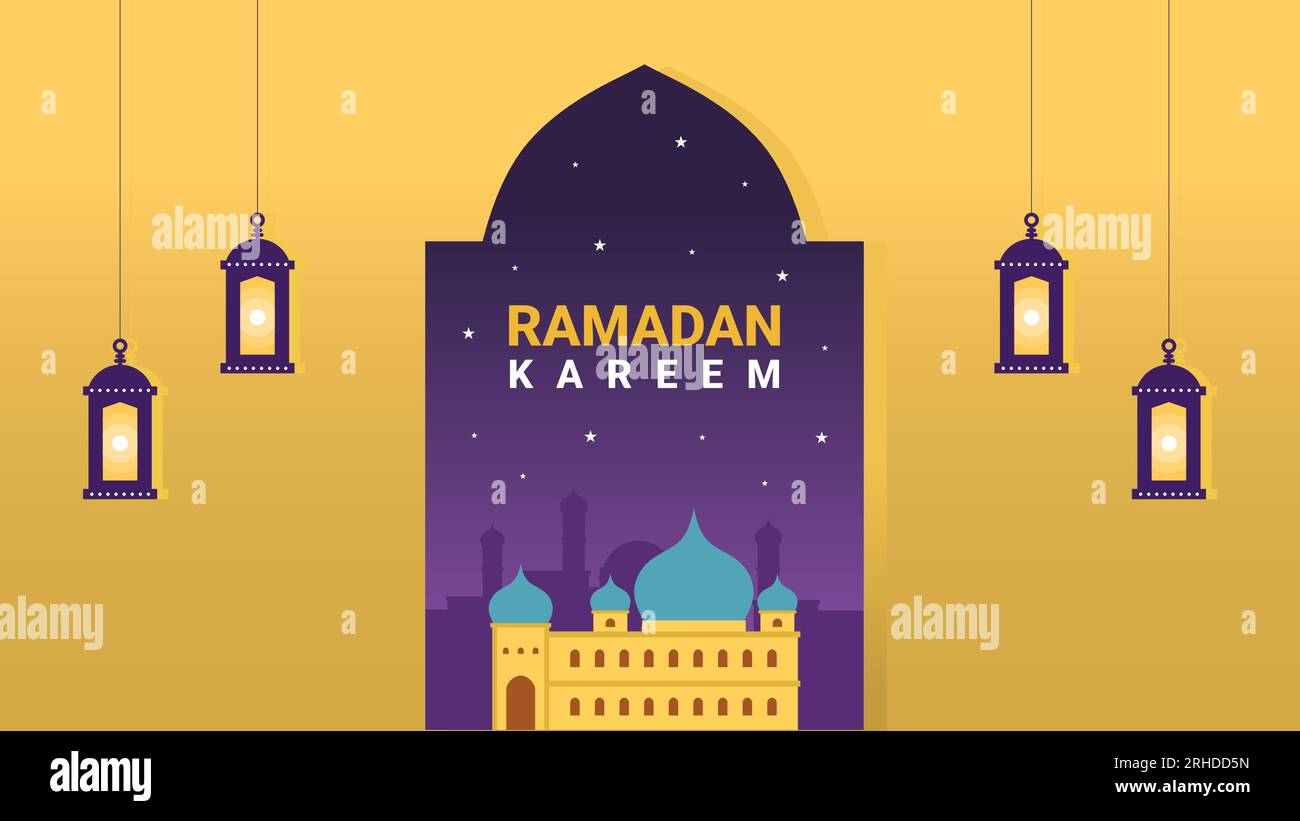 Ramadan kareem background banner poster with mosque and lanterns on ...