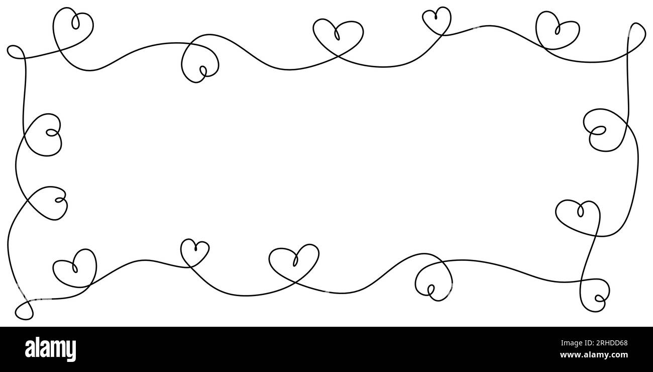 one line drawing ornament of hearts. Romantic love doodle vector ...