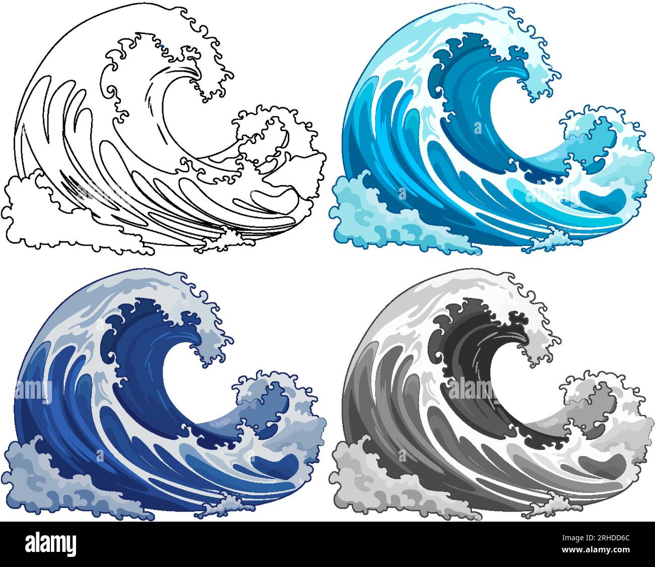 Vector cartoon illustrations of traditional Japanese wave art Stock ...