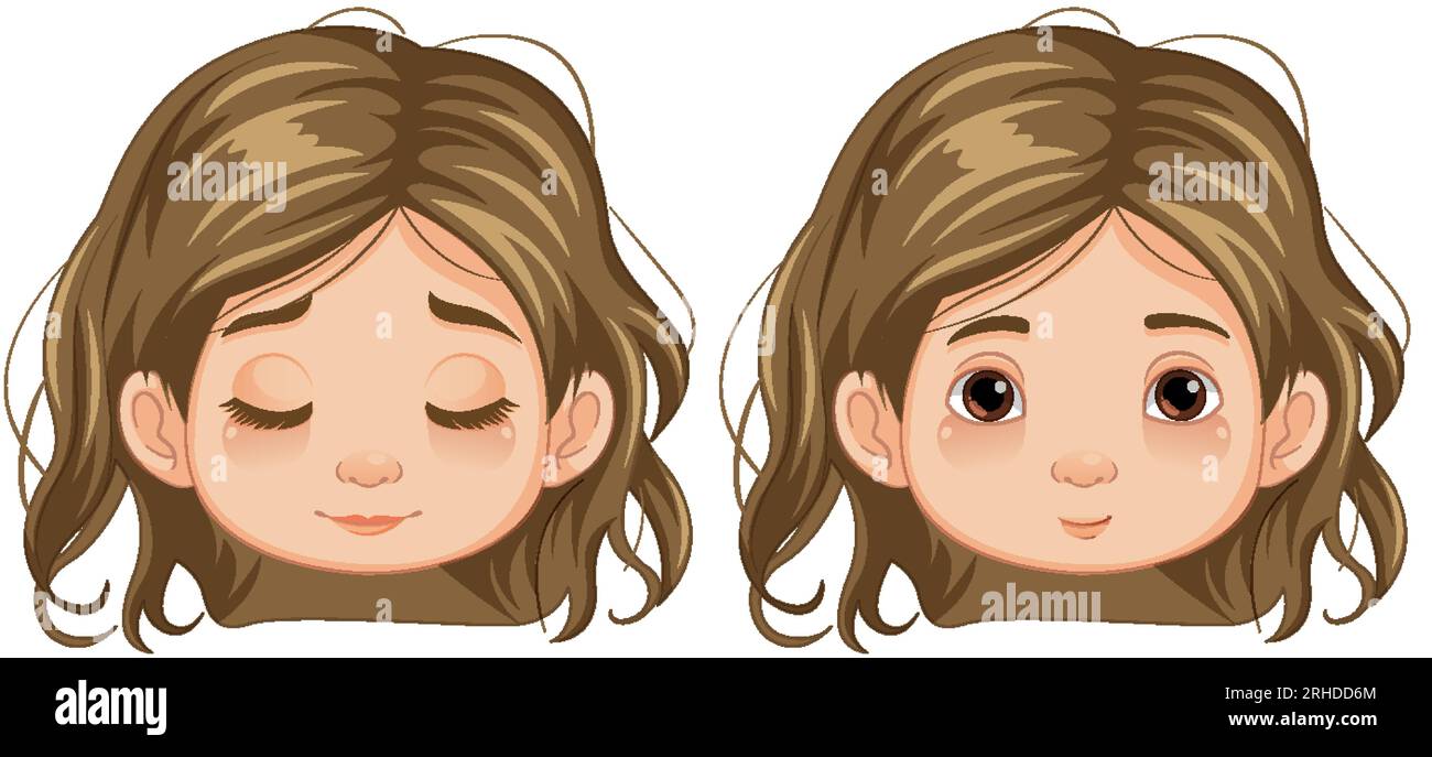 A vector cartoon illustration of a girl with both eyes open and closed ...