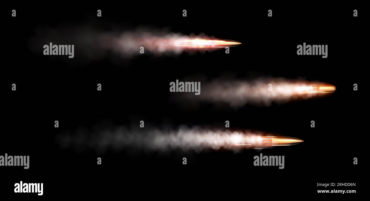 Bullet after shot with fire and smoke trail - realistic vector ...
