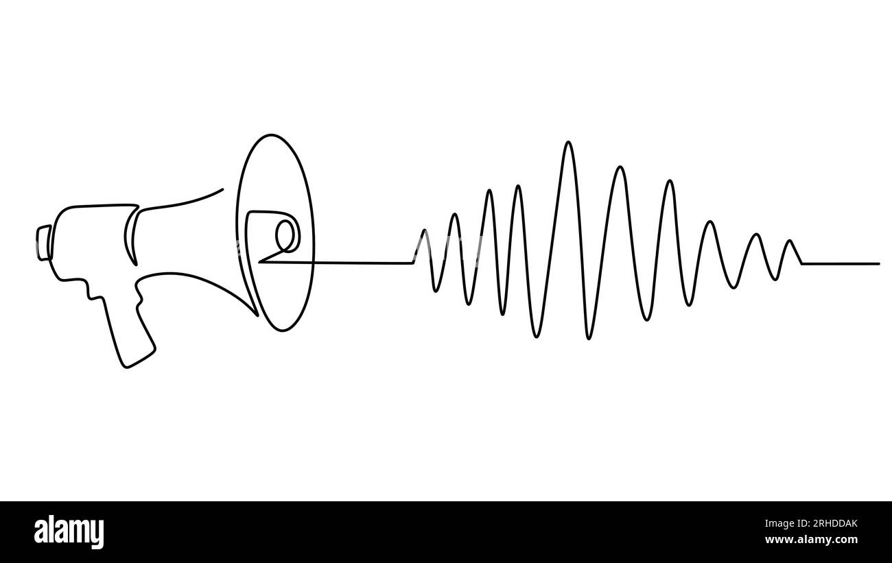 One line drawing of megaphone horn signal isolated on white background ...