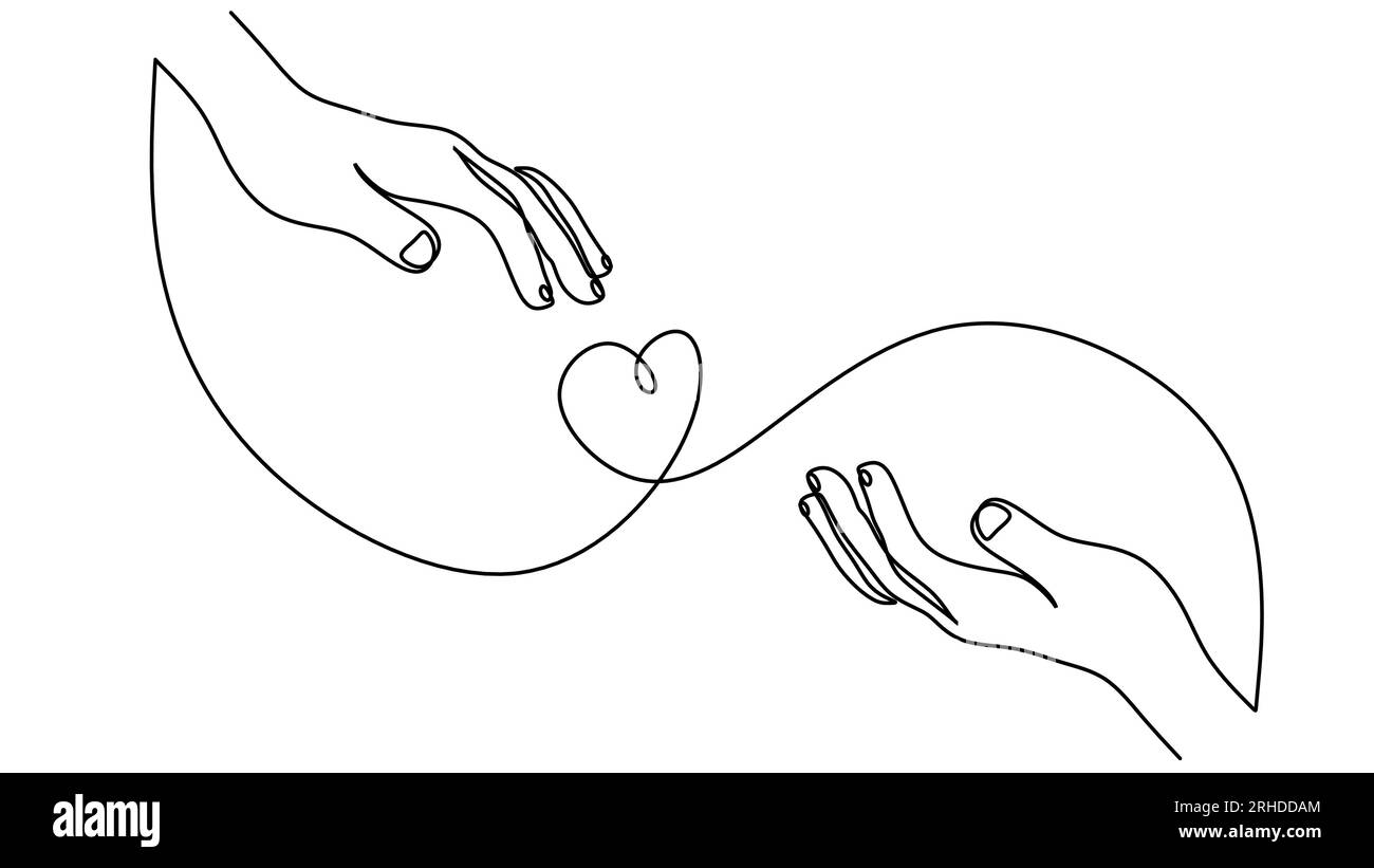 One continuous single line drawing of hand give love isolated on white ...