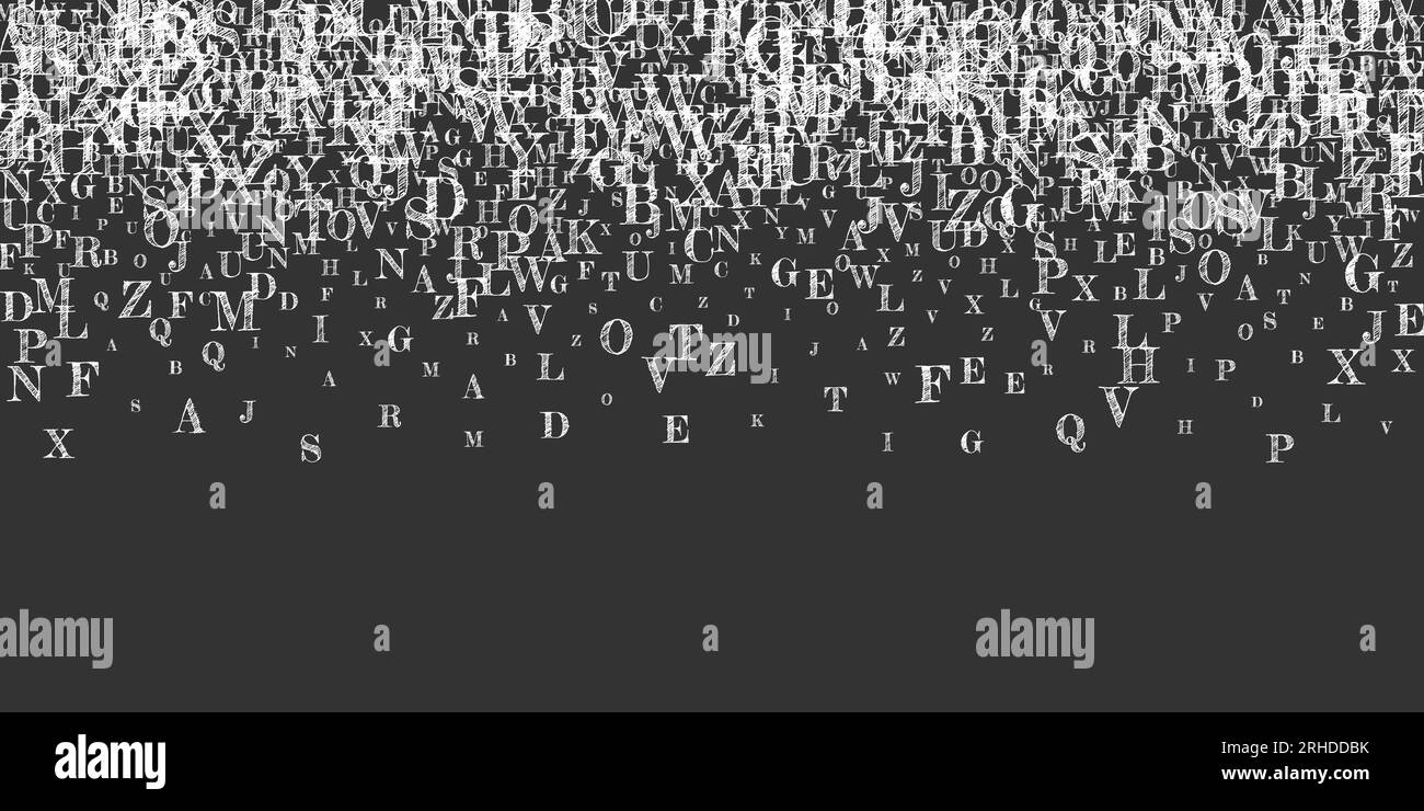 School notebook cover. White chalk floating letters of Latin alphabet ...