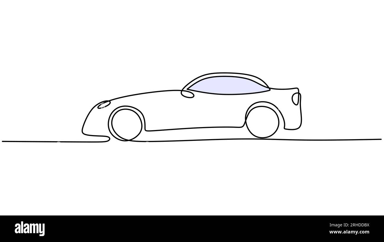 One line drawing of sport car isolated on white background. Continuous ...