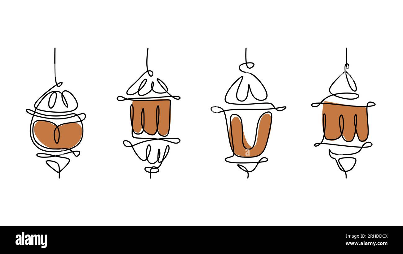 One line drawing of four lanterns isolated on white background ...