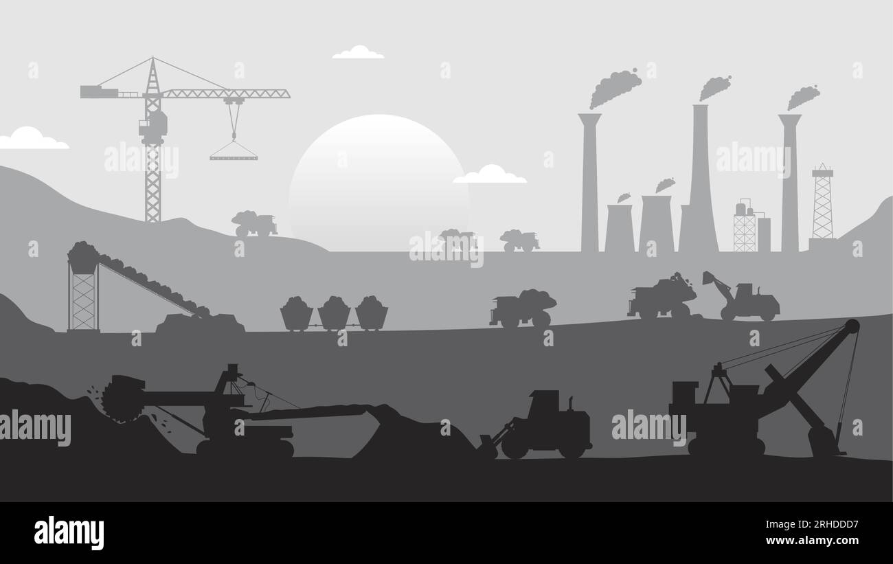 Mining view factory quarry landscape silhouette flat elements ...