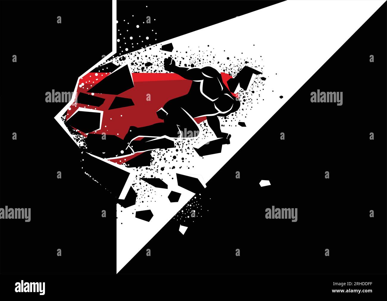 Simple flat graphic vector of a superhero break through concrete wall ...