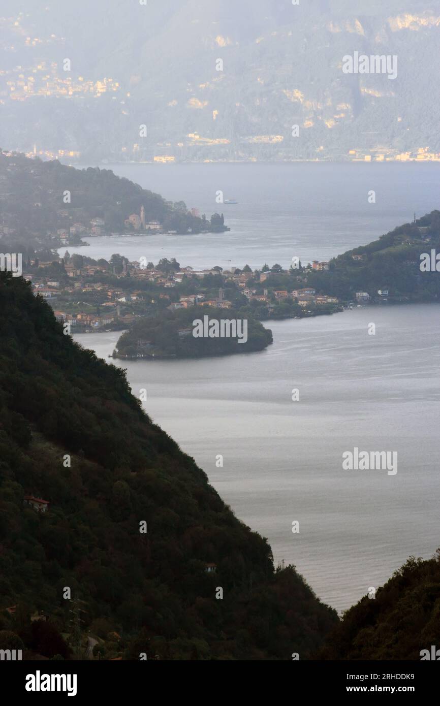 Isola Comacina overview of the small wooded island on Lake Como, Italy ...