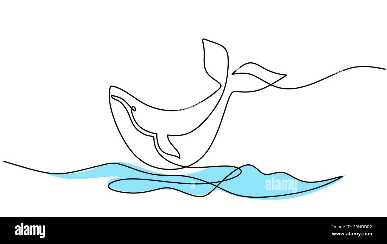 One line drawing of jumping whale isolated on white background Stock ...