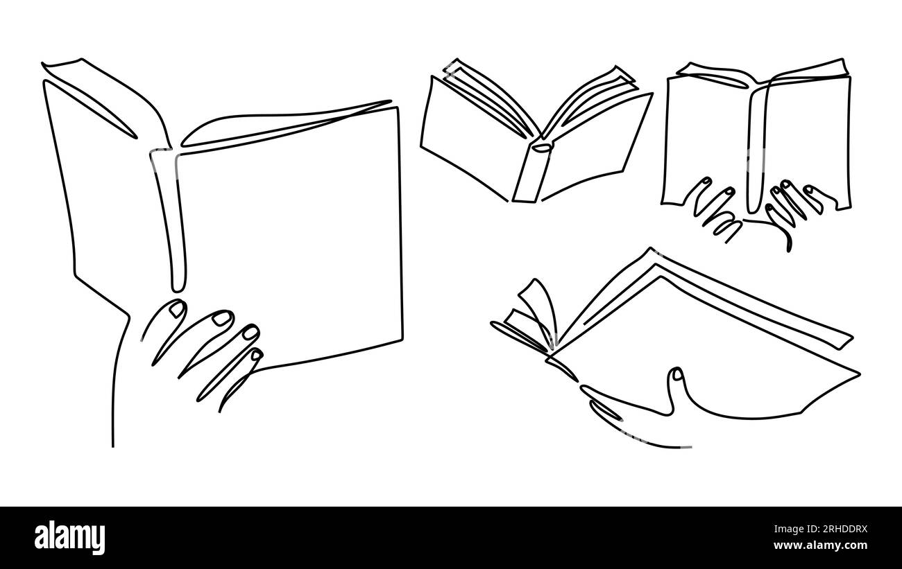 One continuous single line drawing of hand hold book isolated on white ...
