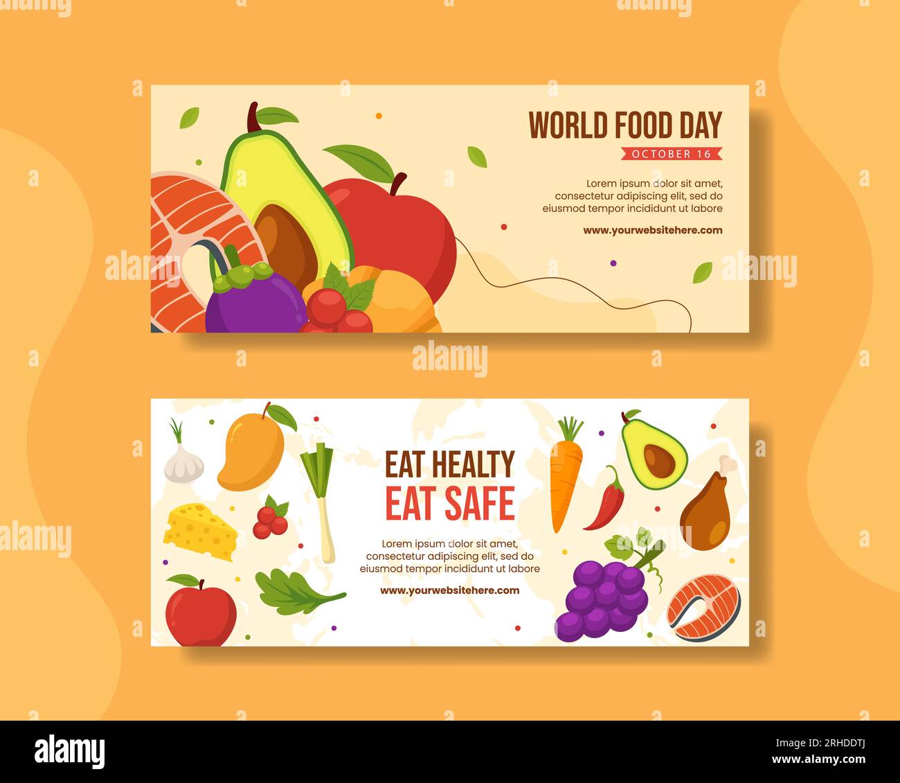 Food Day Horizontal Banner Flat Cartoon Hand Drawn Templates Background ...