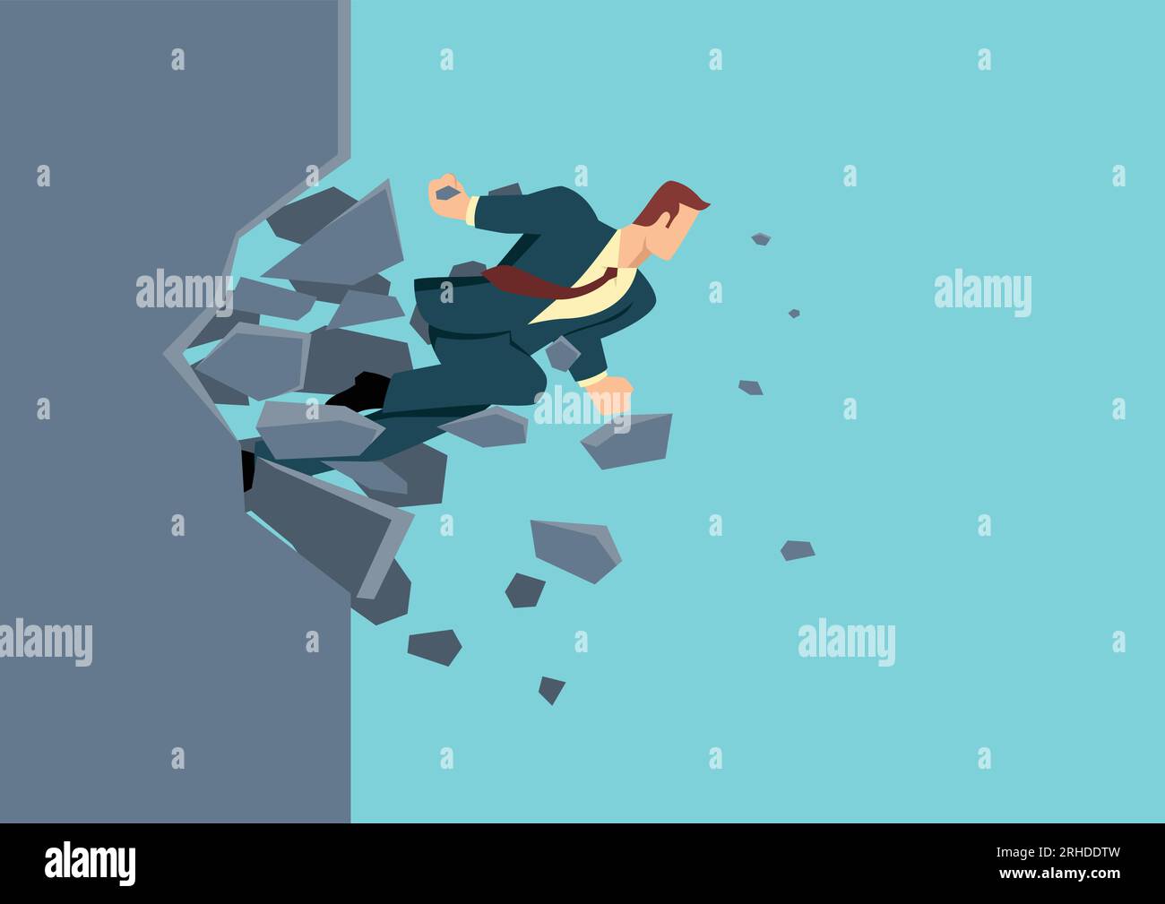 Simple flat business vector illustration of a businessman breaking the ...