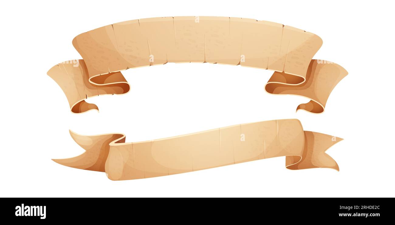 Parchment paper scroll ribbon, old vintage banner game ui element in ...
