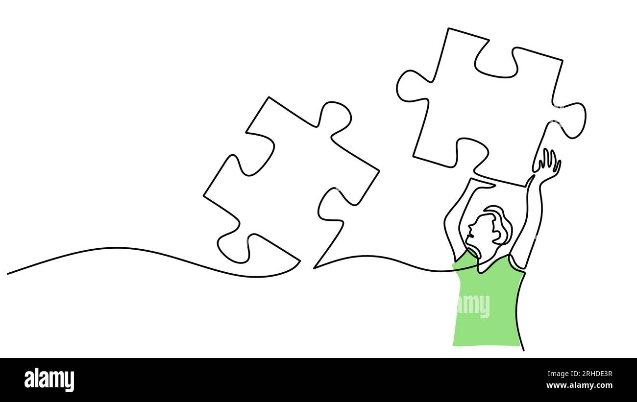 One single line of man lifting puzzle isolated on white background ...