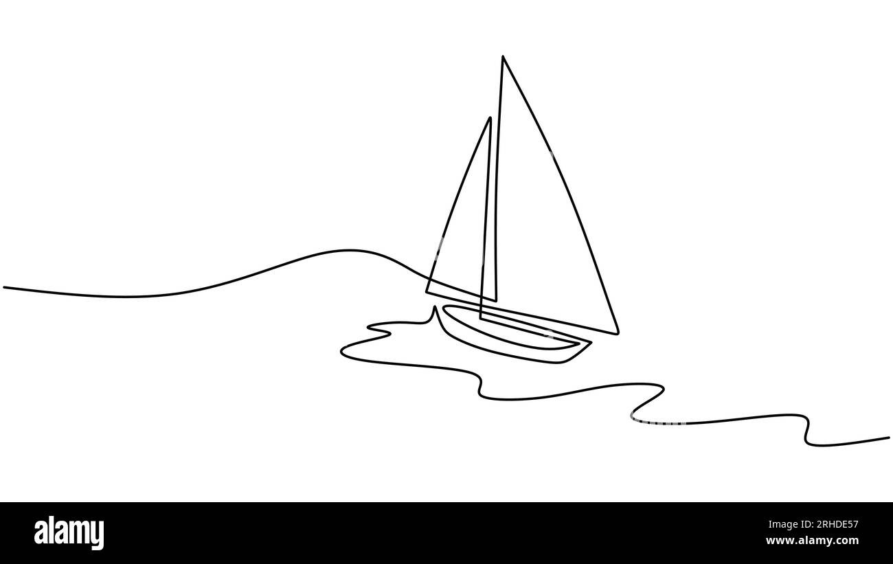 One line drawing of ship on ocean isolated on white background Stock ...