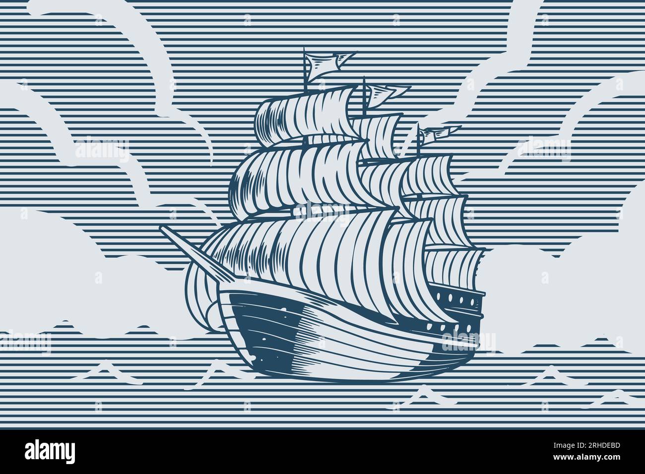 Hand drawing vintage sailboat sea ocean theme Stock Vector Image & Art ...