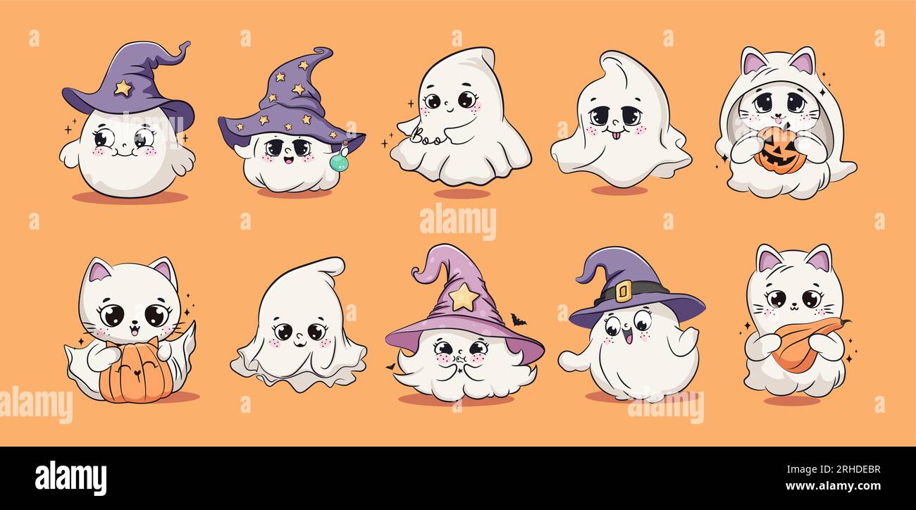 Cute halloween baby ghosts collection. Cartoon characters for kids ...