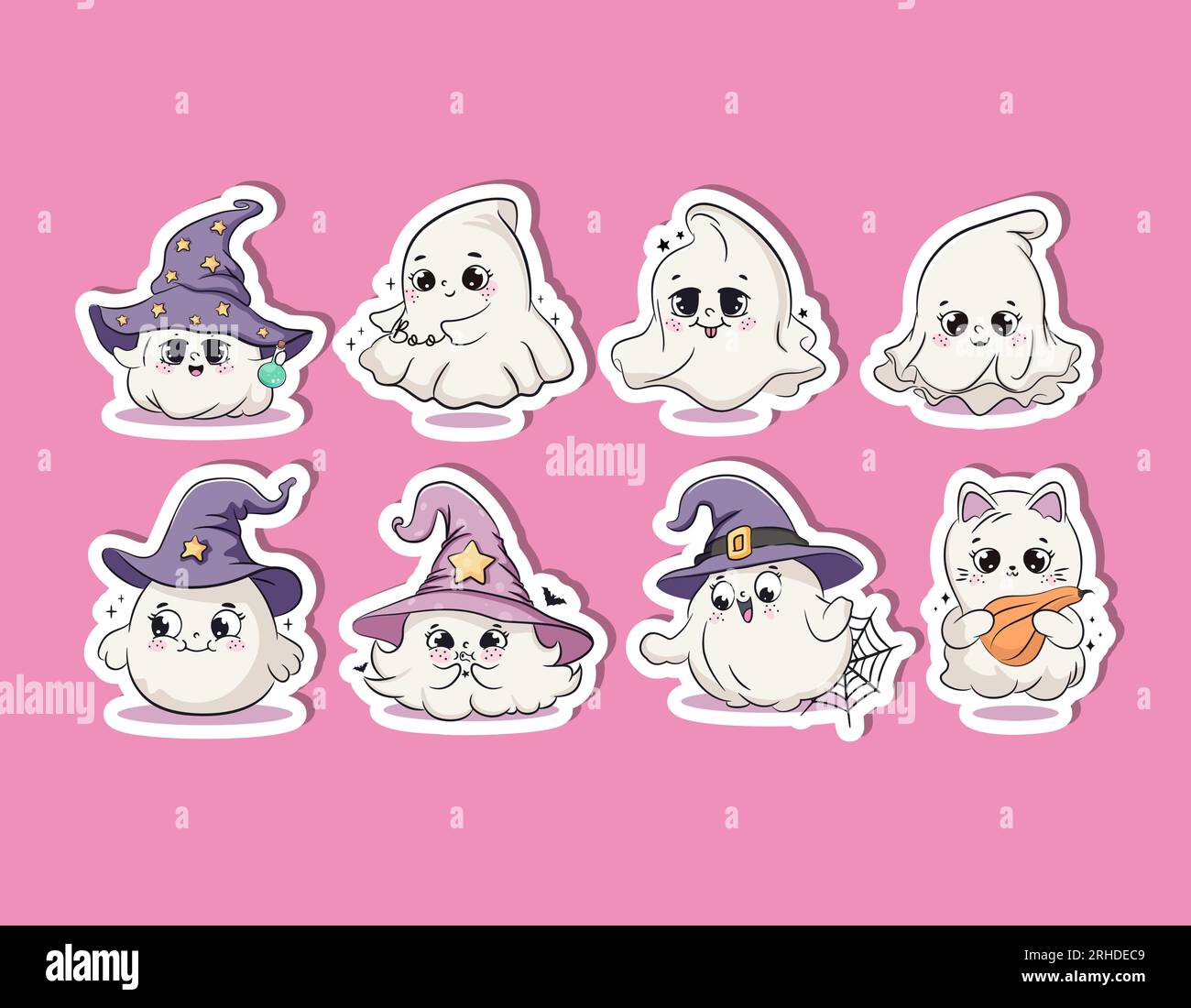 Cute halloween baby ghosts sticker set. Cartoon characters for kids ...