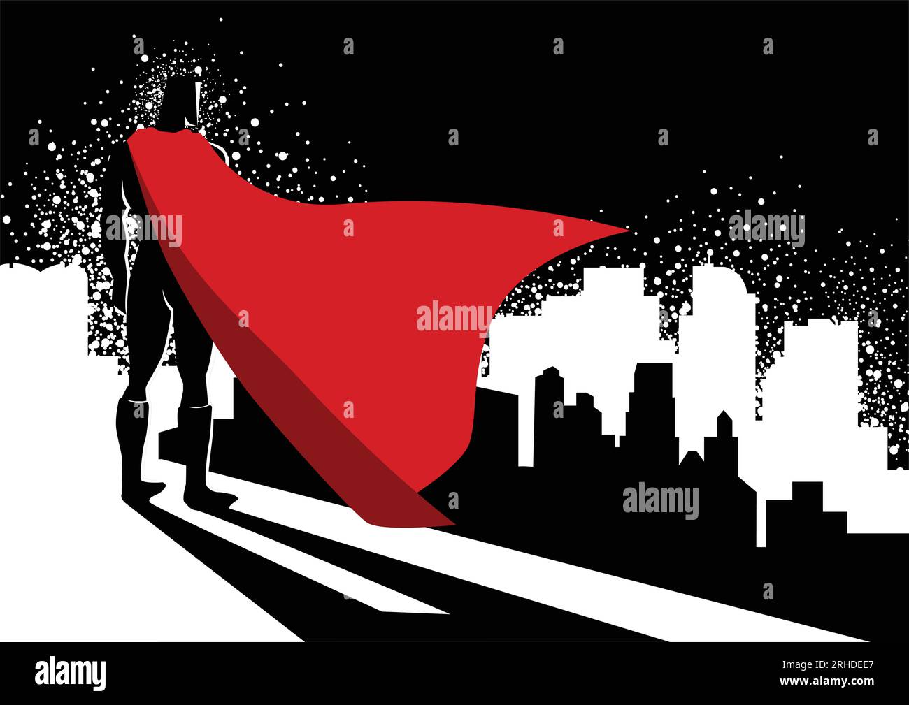 Simple flat vector graphic illustration of a superhero standing on the ...