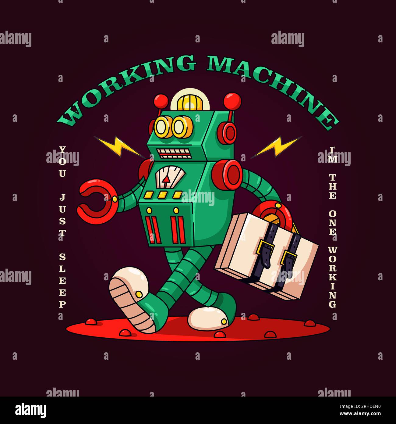 Working machine, illustration of a robot working. Retro vector ...