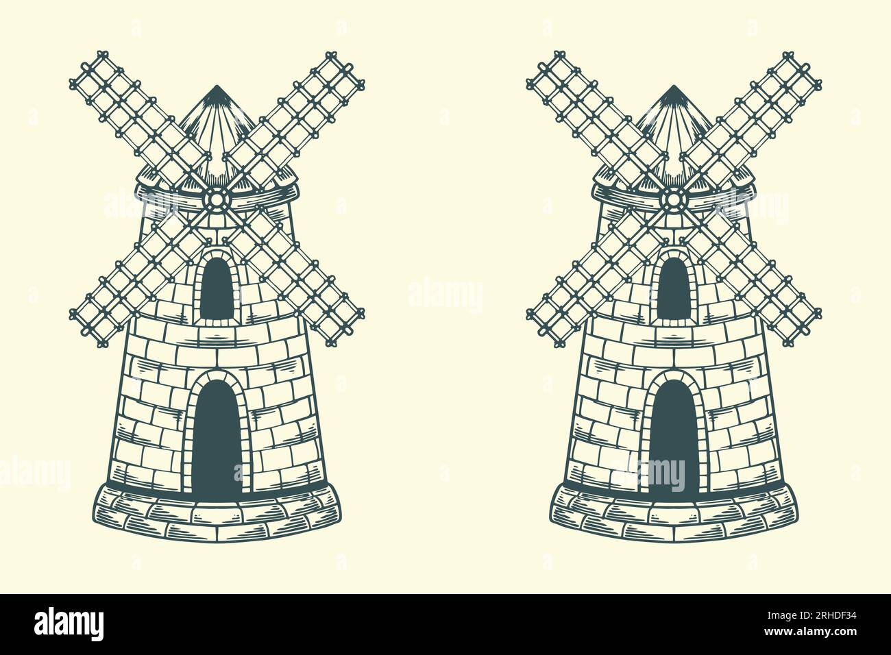 Hand drawing vintage old windmill with in scandinavian style Stock ...