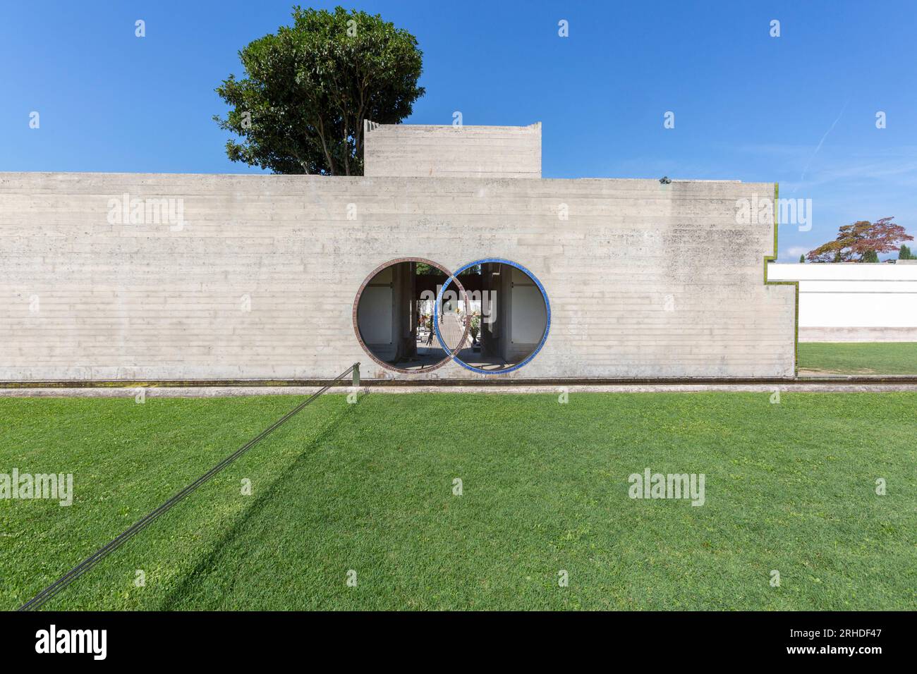 The two intersected rings, one pink and one blue, represent the ...