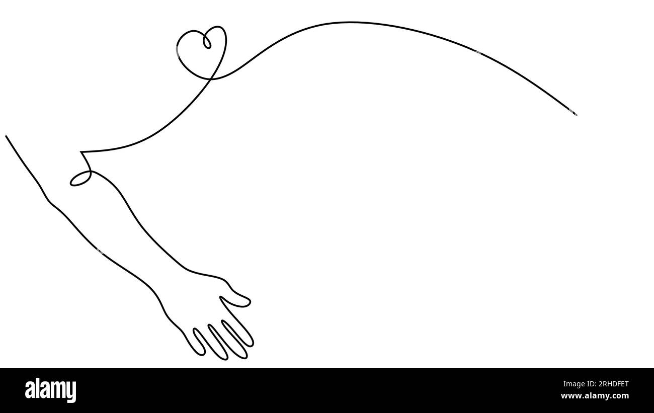 One Continuous Single Line Drawing Of Hand And Love Isolated On White