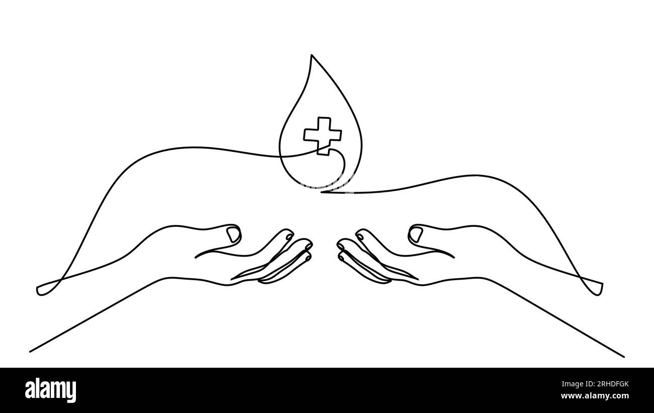 One continuous single line drawing of hand give blood isolated on white ...