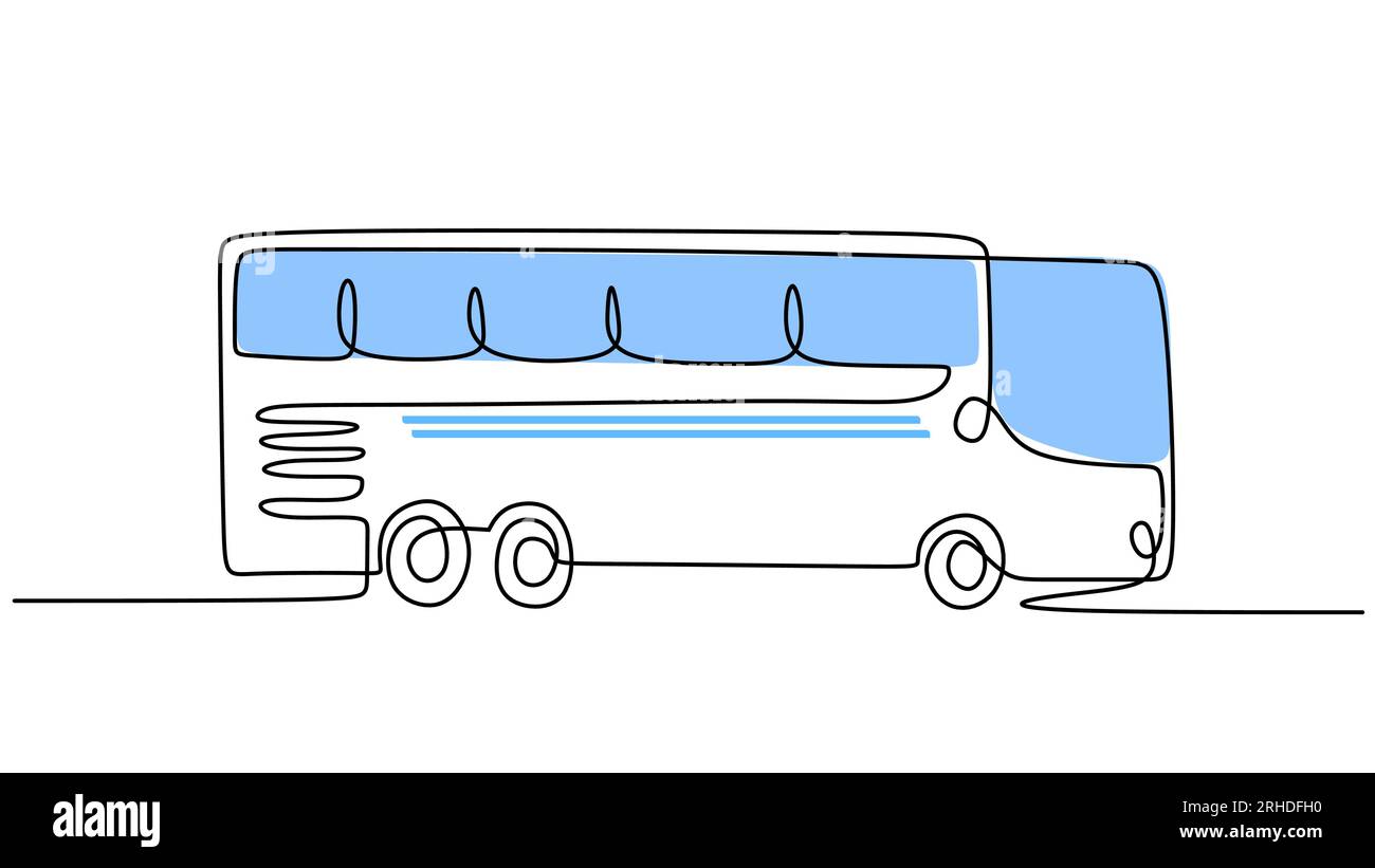 One line drawing of big bus isolated on white background. Continuous ...