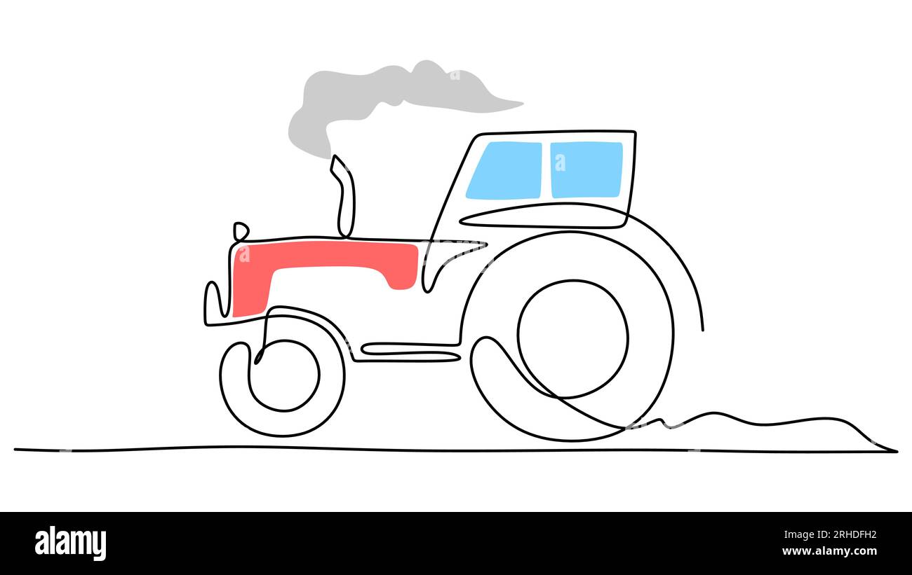 One line drawing of big tractor isolated on white background ...