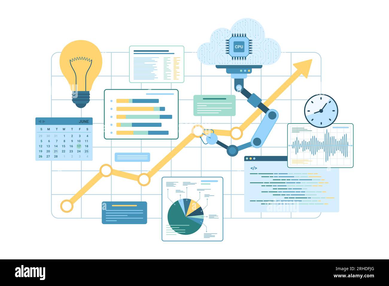 Financial growth and automation vector illustration. Cartoon futuristic ...