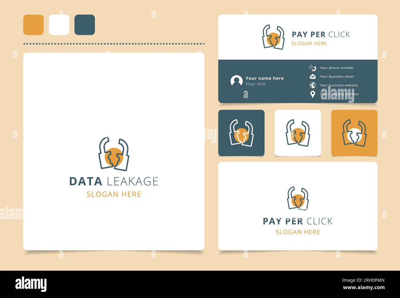 Data leakage logo design with editable slogan. Branding book and business card template Stock ...