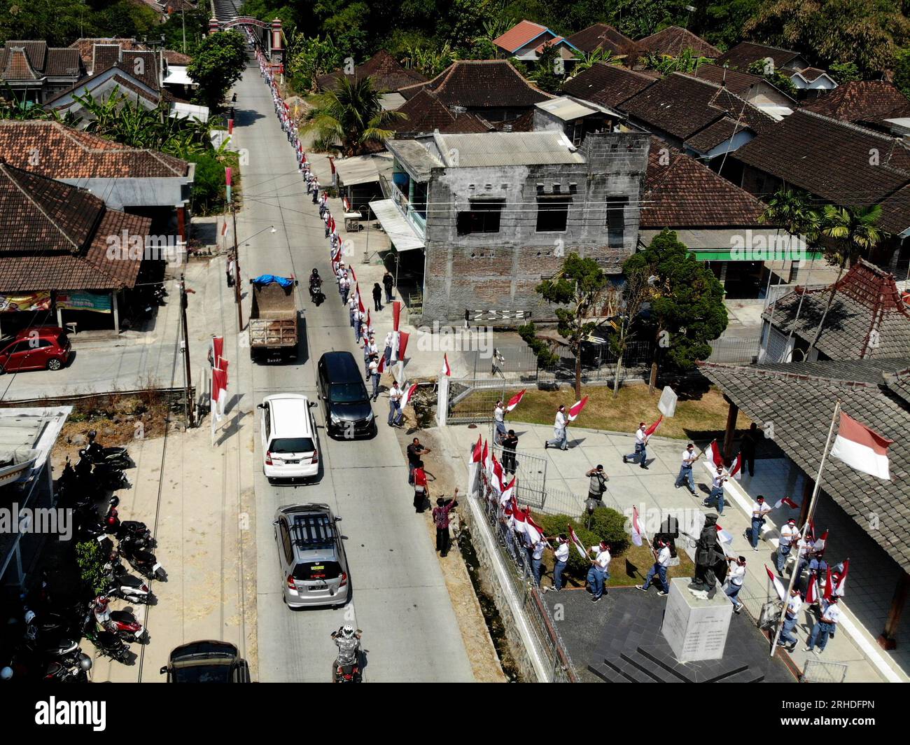 Jakarta, Indonesia. 15th Aug, 2023. This aerial photo shows people ...