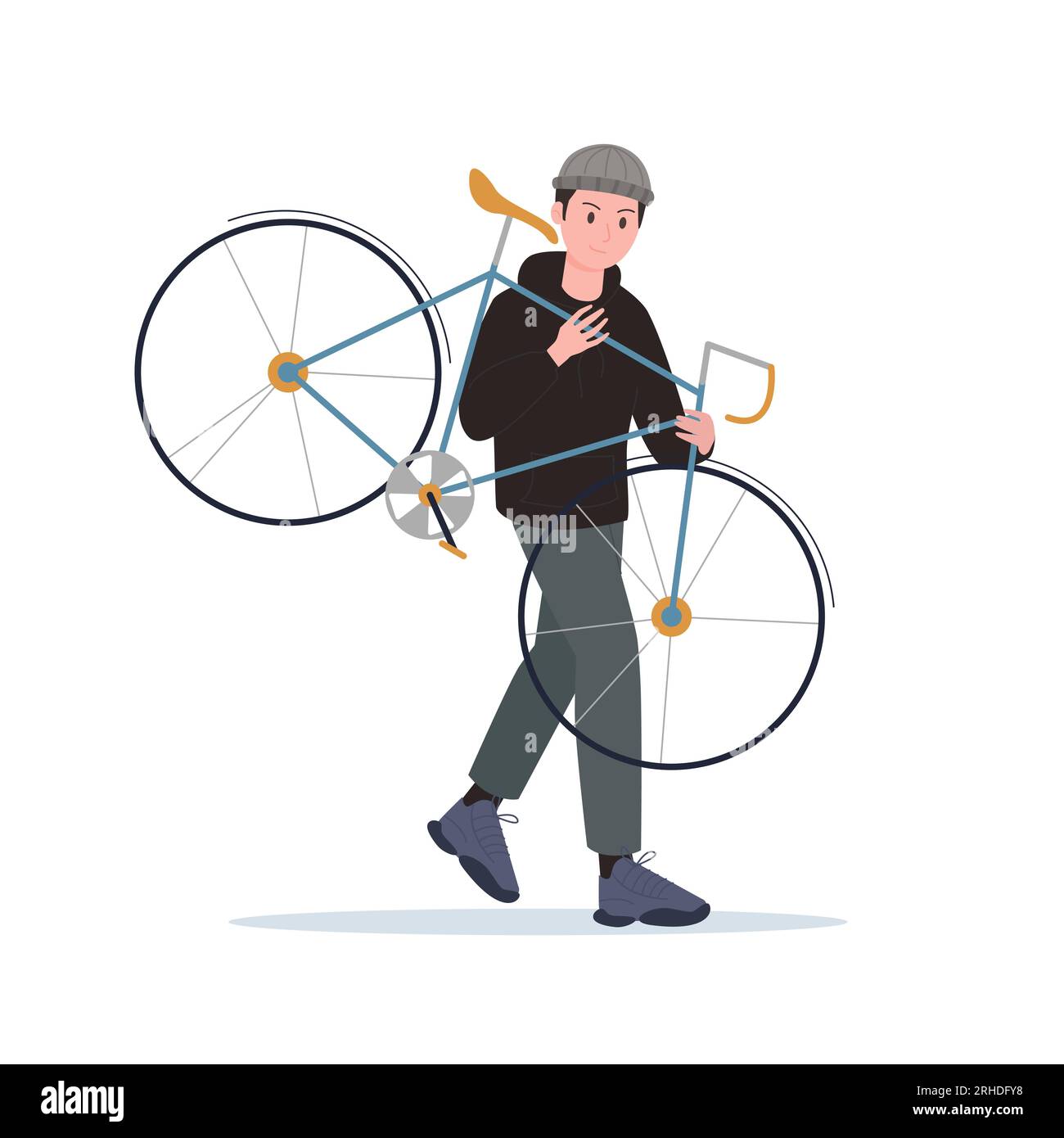 Man carrying bicycle walking Cut Out Stock Images & Pictures - Alamy