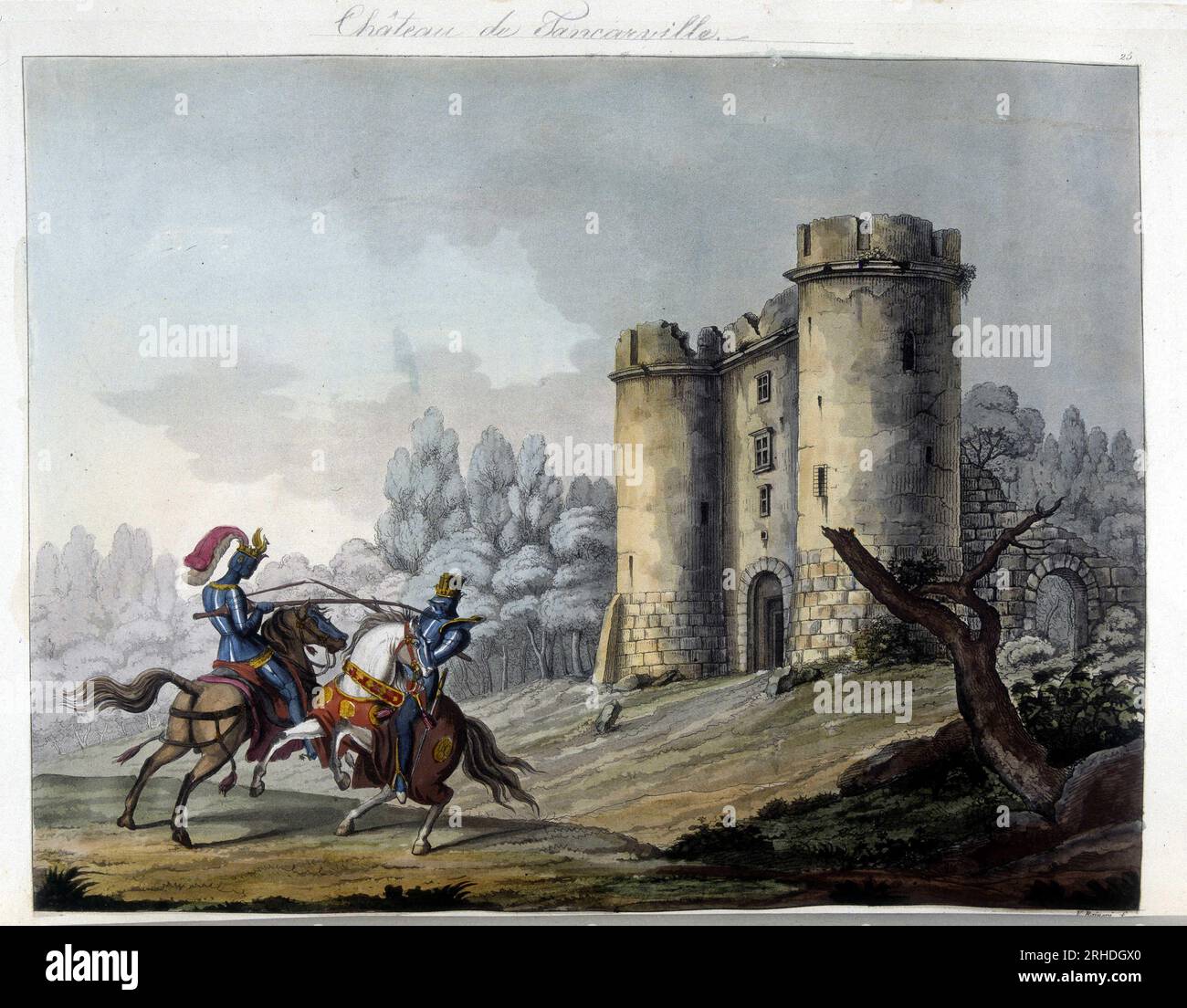 Combat de chevaliers devant le chateau de Tancarville - in "Le costume ...