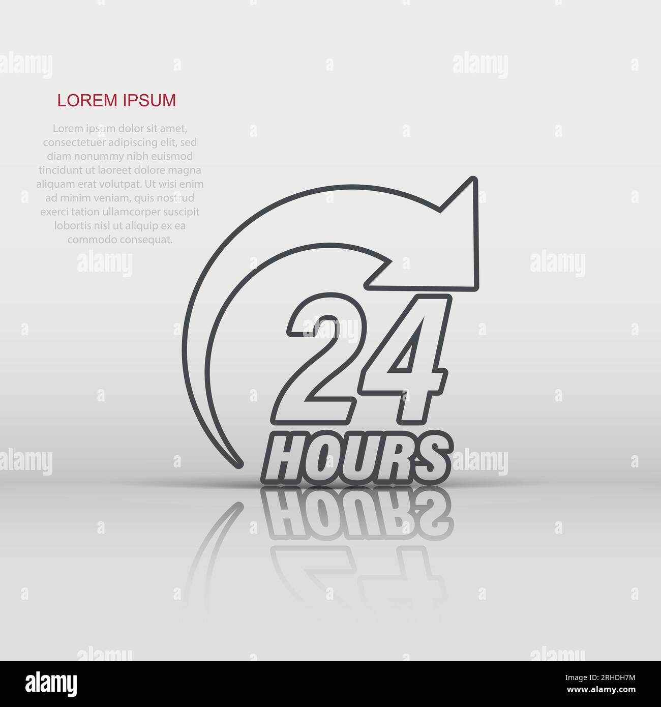 24 hours service icon in flat style. All day business and service ...