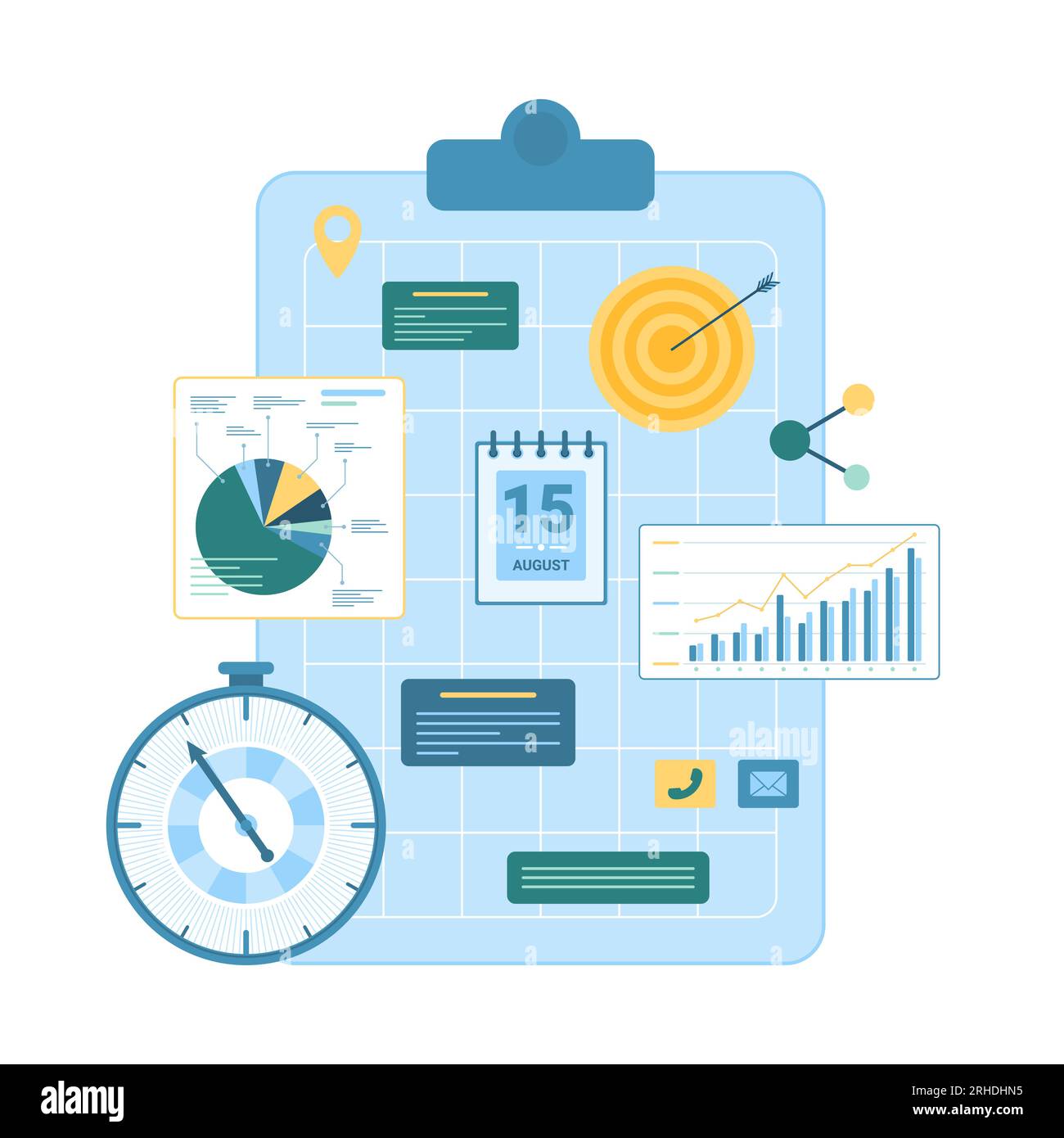 Time management and summary project organization vector illustration. Cartoon isolated office ...