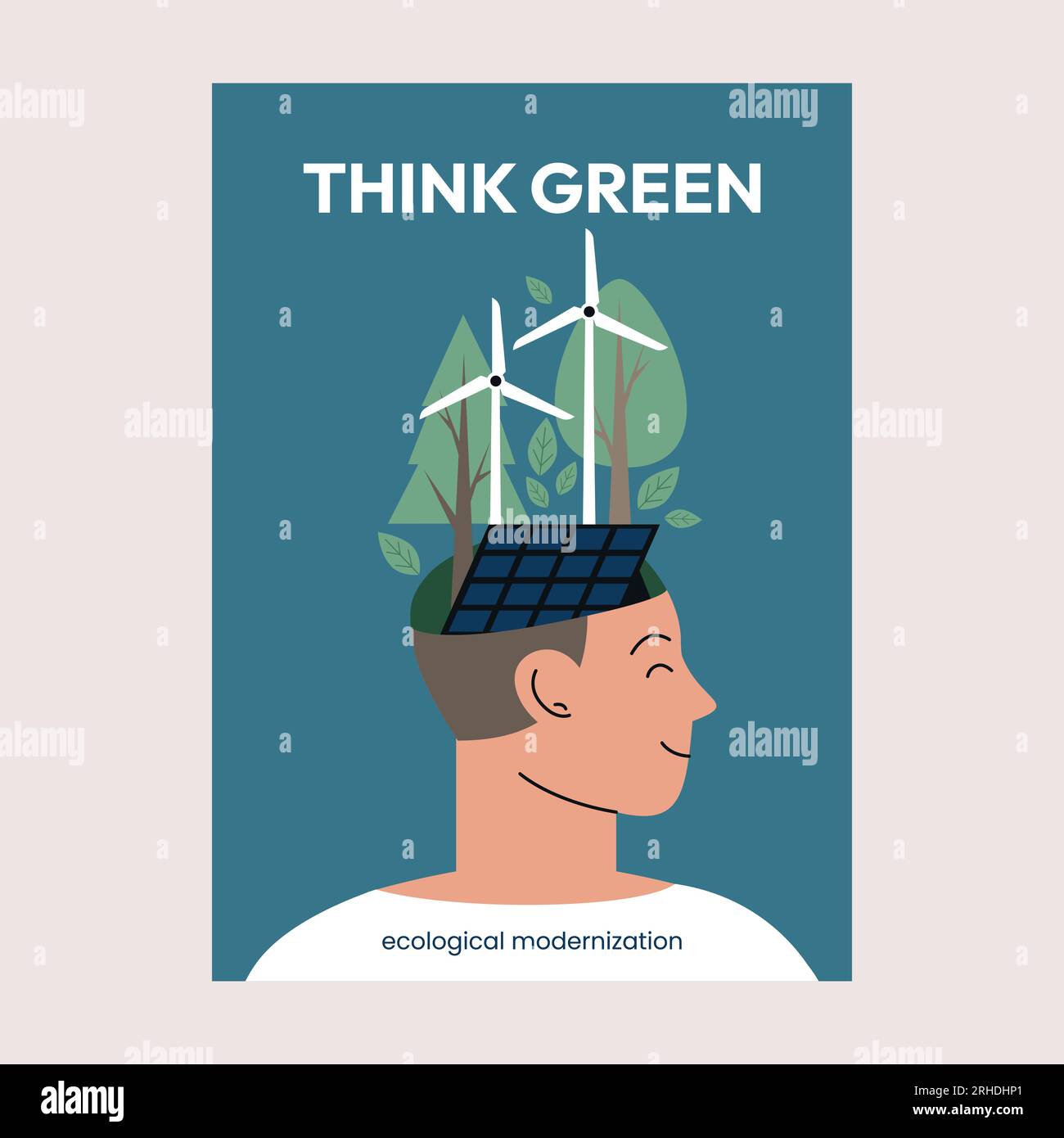 Use green energy. Poster with a man who thinks about energy sources ...