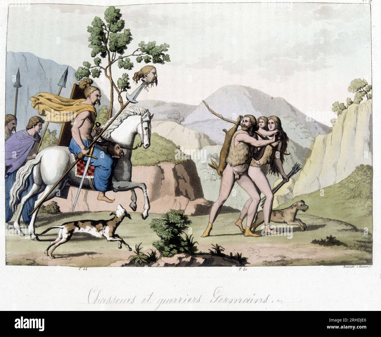 Chasseurs et guerriers germains - in "Le costume ancien et moderne" par ...